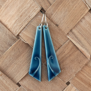 Porcelain Earrings Long Koru Detail - Jewellery at The Vault NZ - NZ